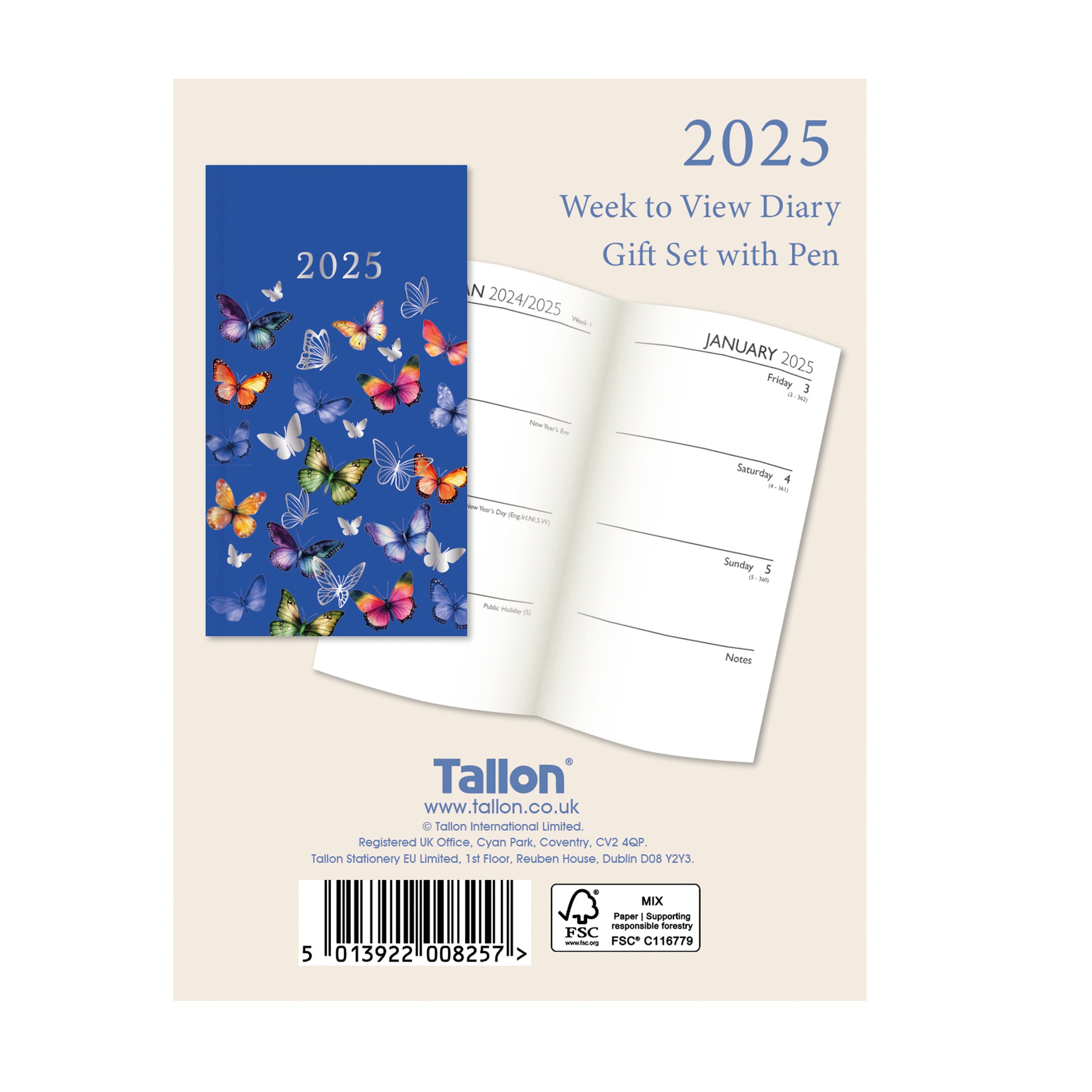 Calendar Club | 2025 Gift Set Diary Slim WTV with Pen Butterfly Diary