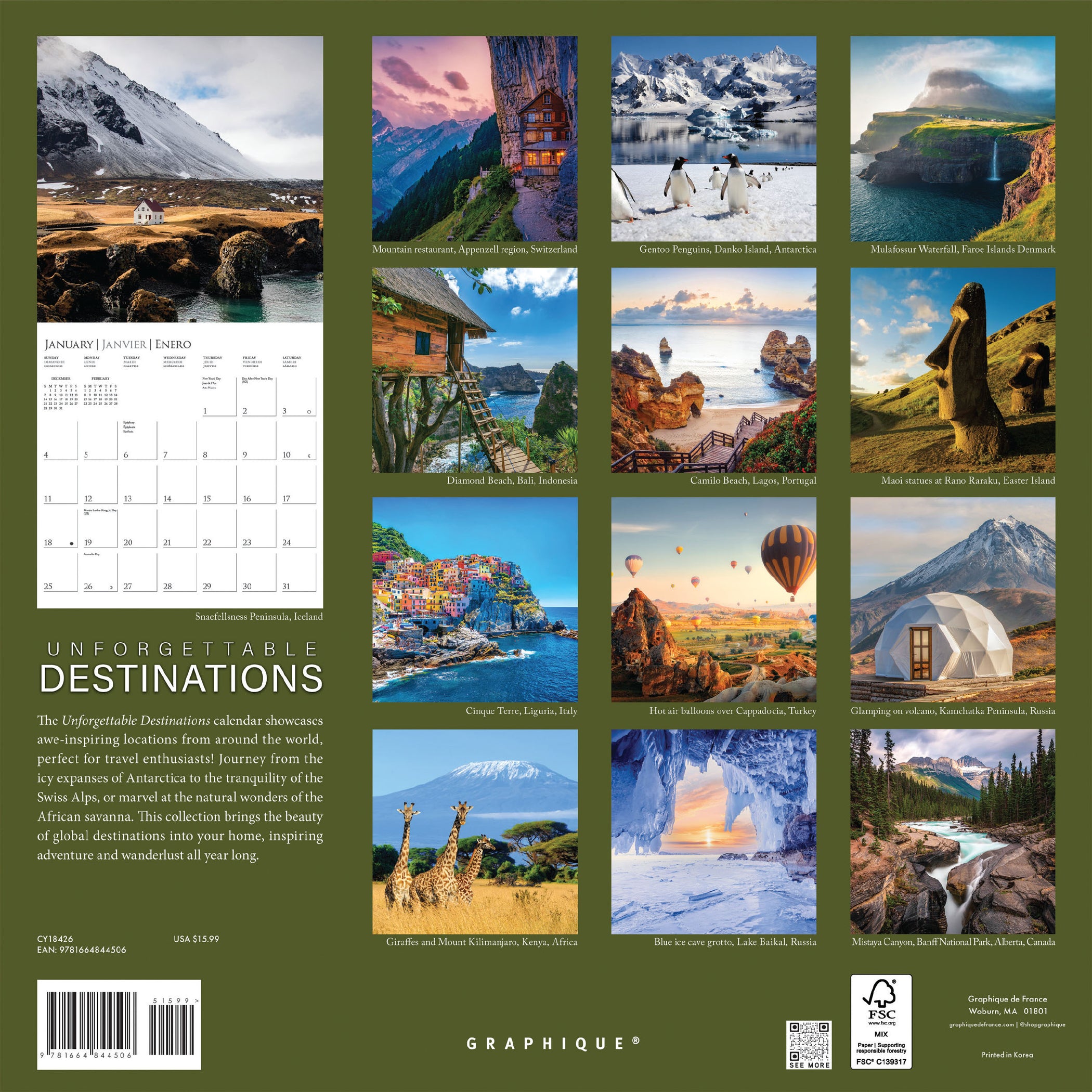 Calendar Club | Unforgettable Destinations 2026 Square Wall Calendar
