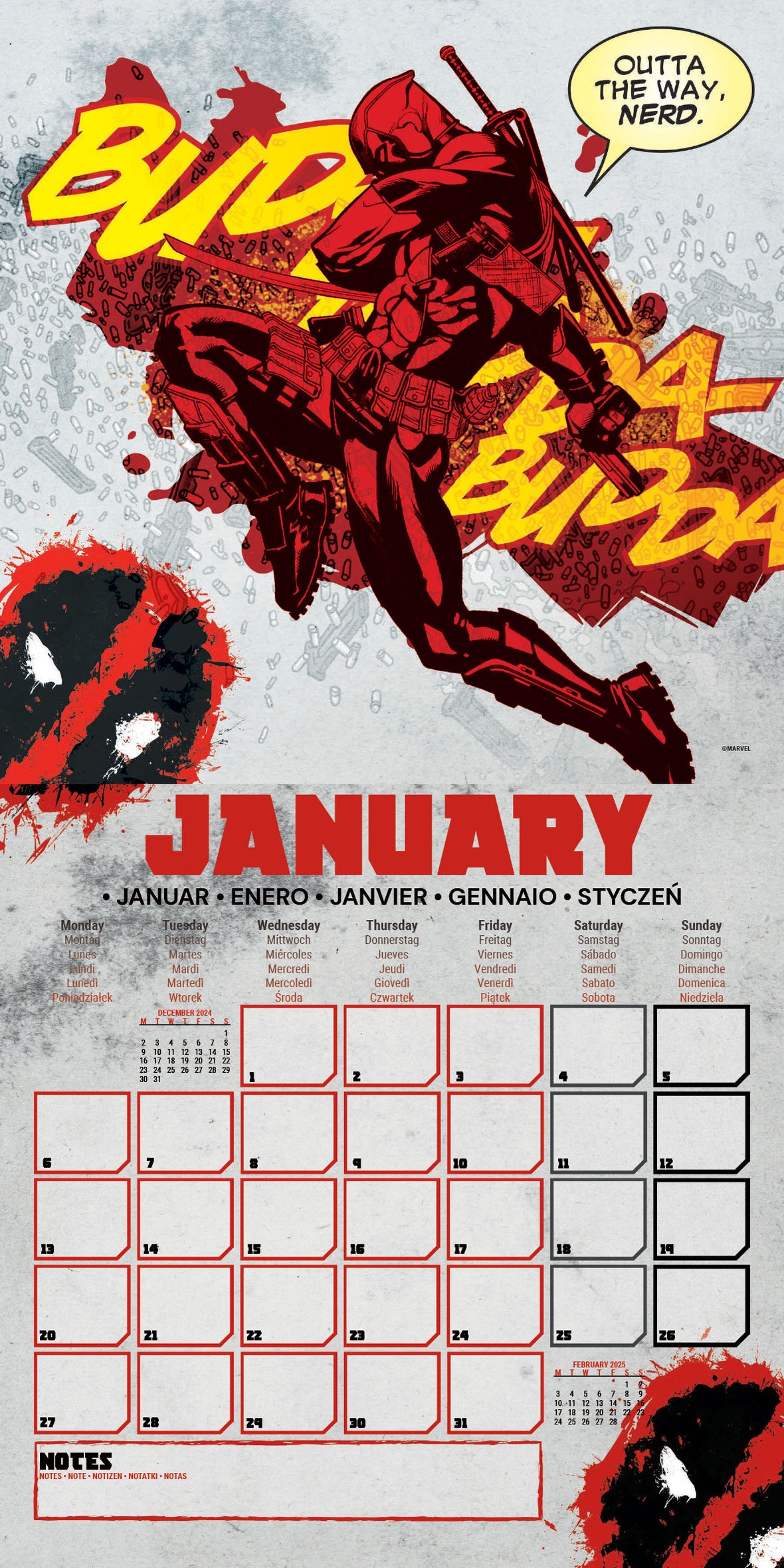 Calendar Club | 2025 Deadpool Marvel Comic Art Wall Calendar