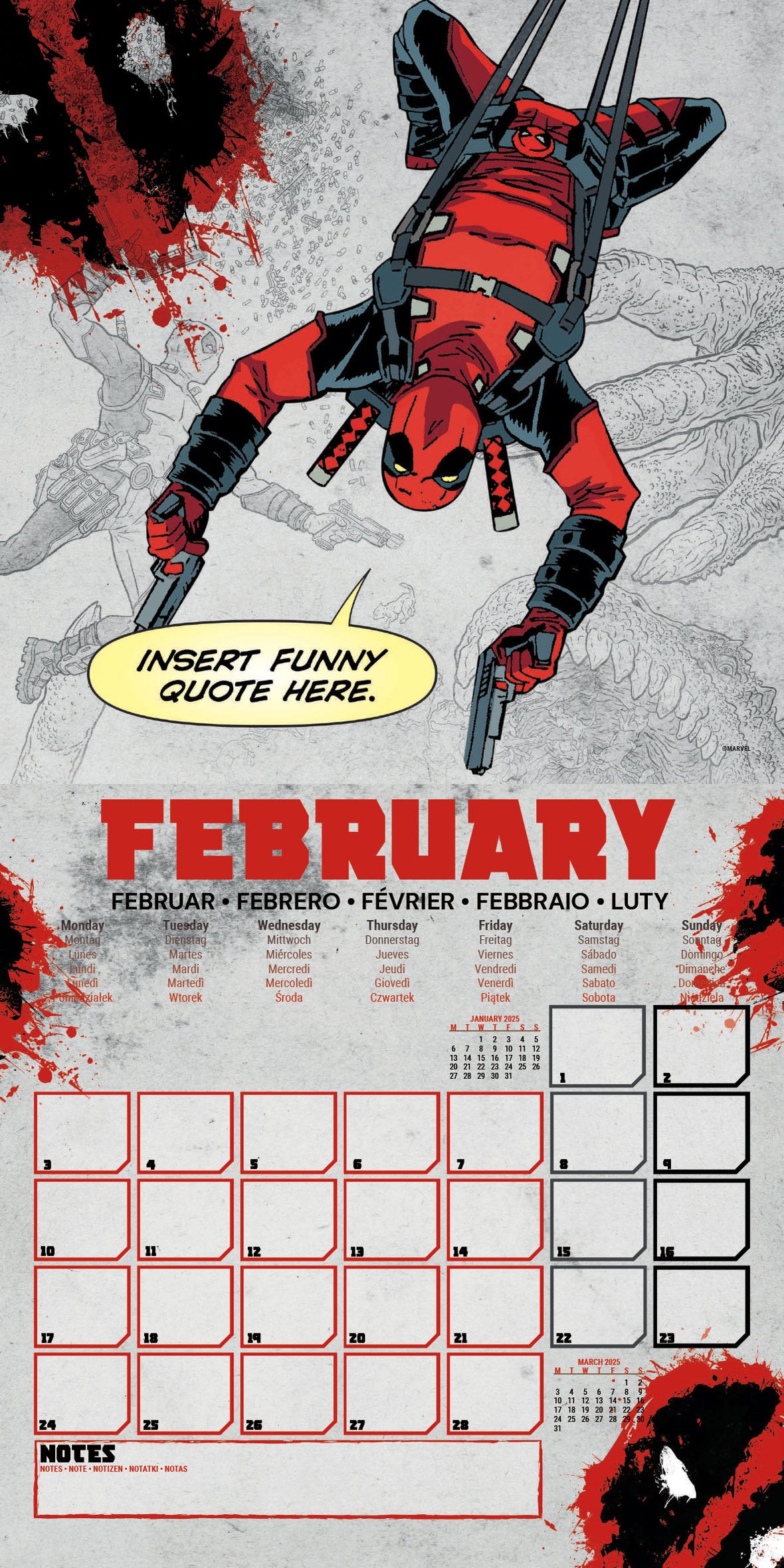 Calendar Club | 2025 Deadpool Marvel Comic Art Wall Calendar
